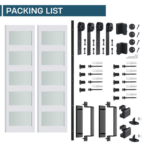 Smartstandard Glass Paneled Double Sliding Barn Door With Installation